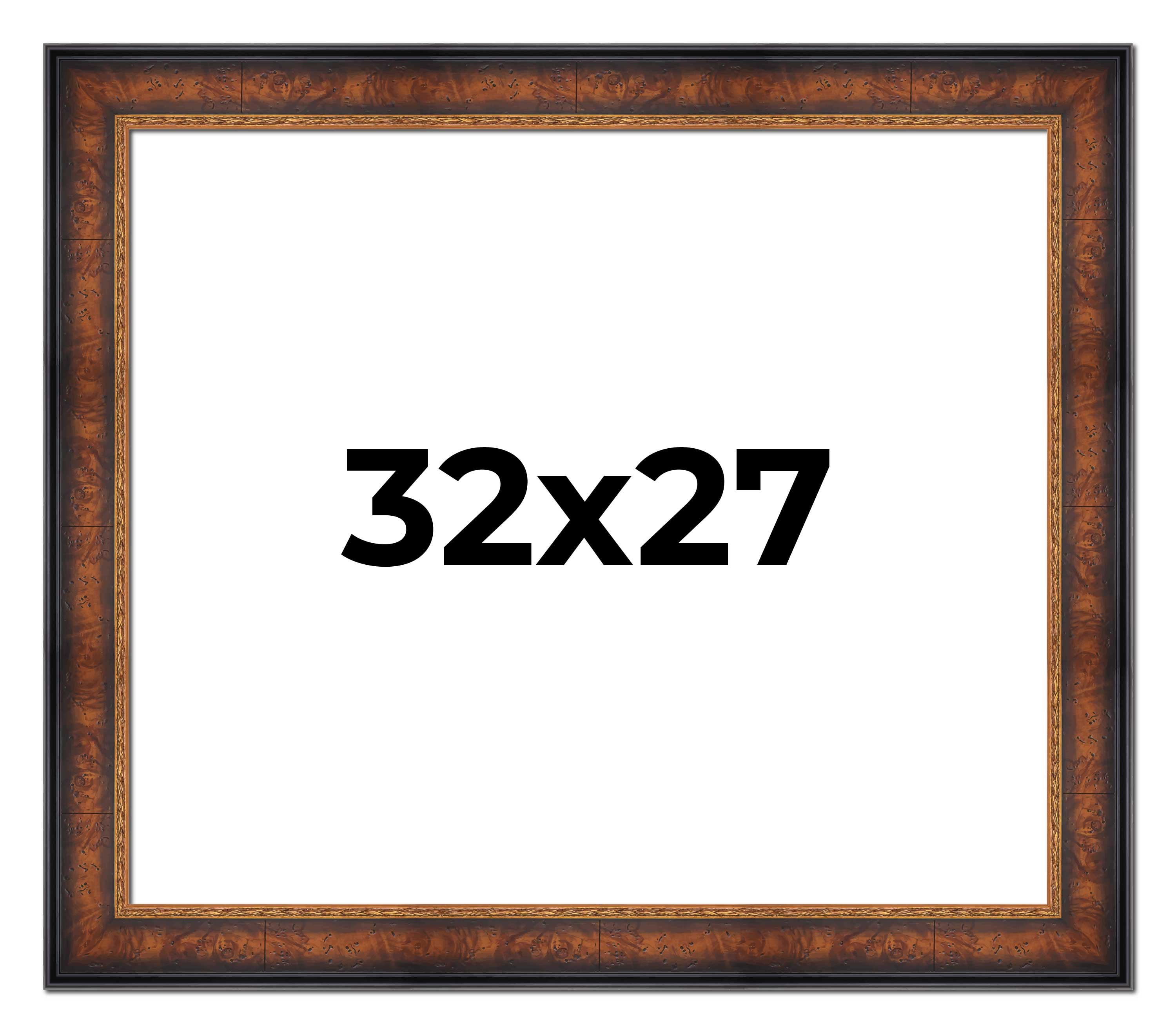 32x27 Frame Brown Walnut Gold Ornate Trim Solid Wood Plein Air Picture ...