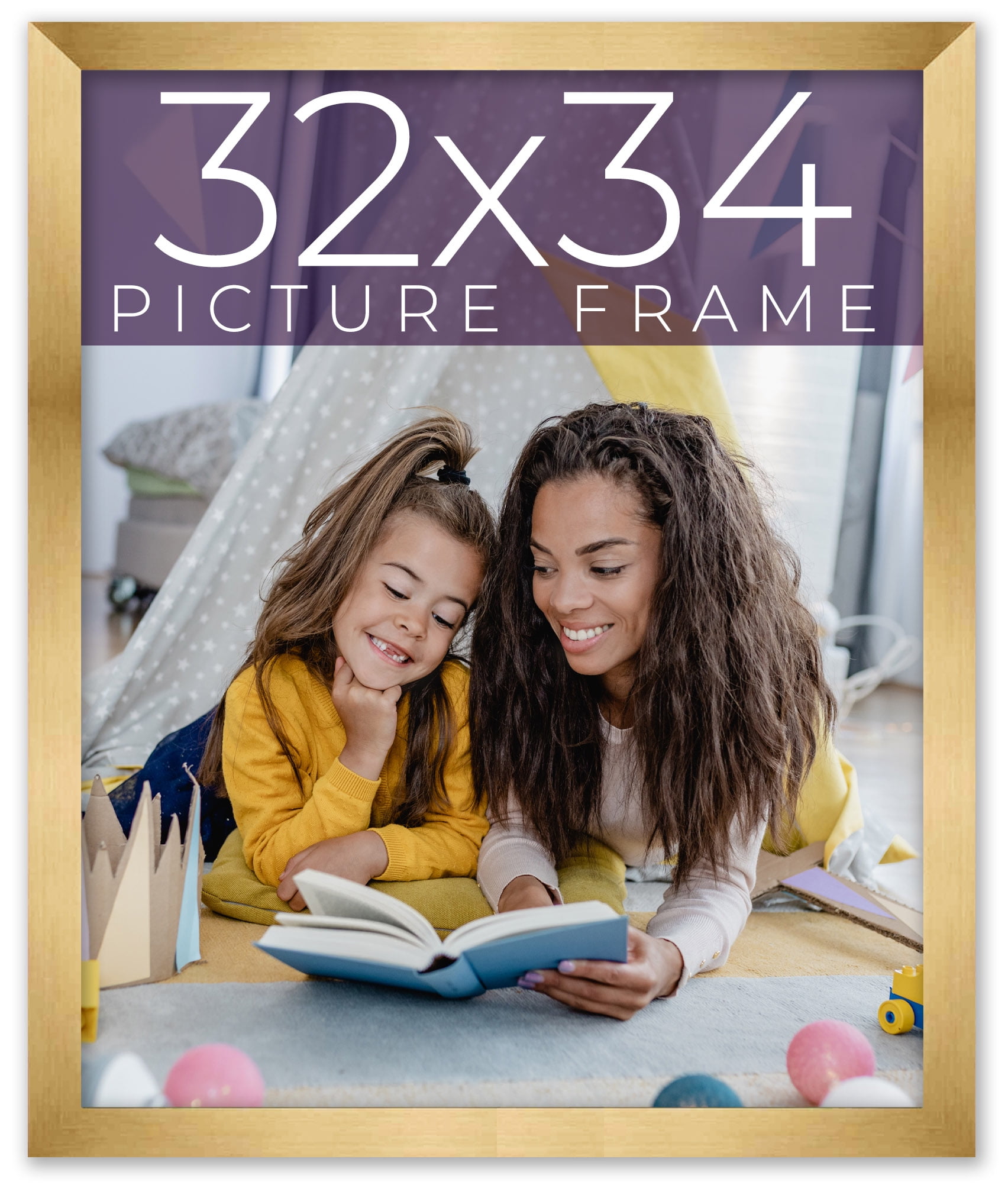 32x34 Frame Gold Bronze Solid Wood Picture Frame Width 0.75 Inches ...