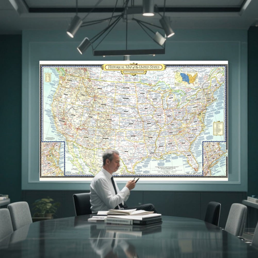 32x50 Inch 1953 Historical USA Map - Cold War Era Canvas Wall Art for ...