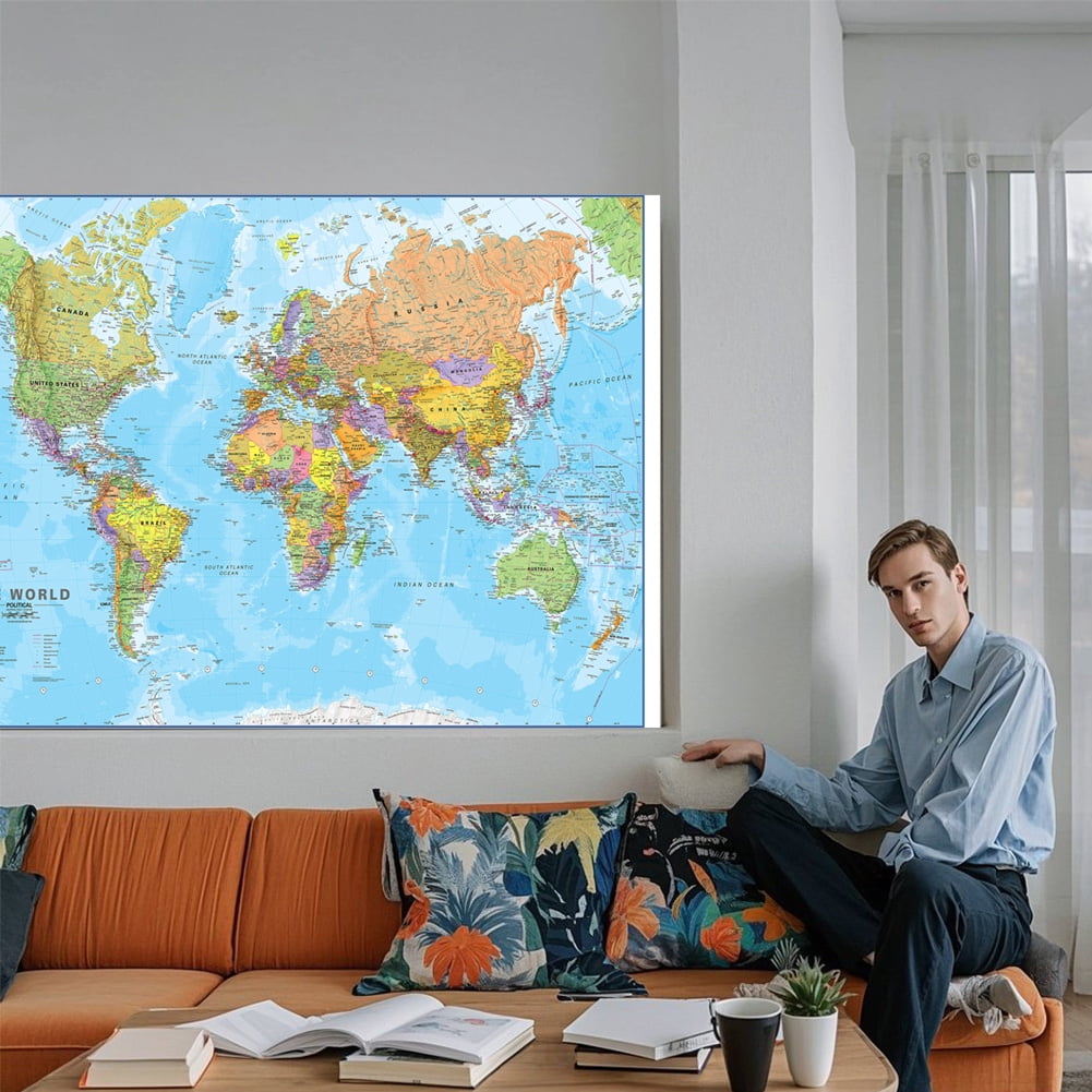 32x50 Inch World Map Poster - Extra Large Laminated Canvas for School ...