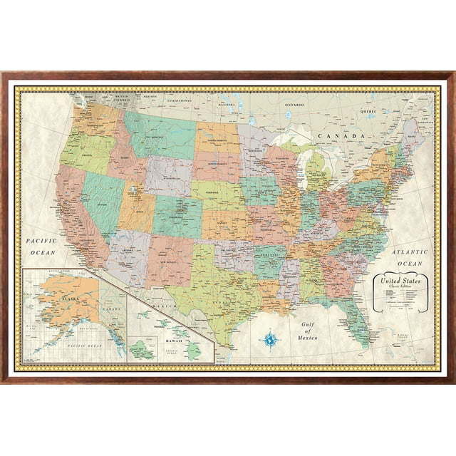 32x50 RMC Classic United States USA Wall Map Framed Edition - Black ...