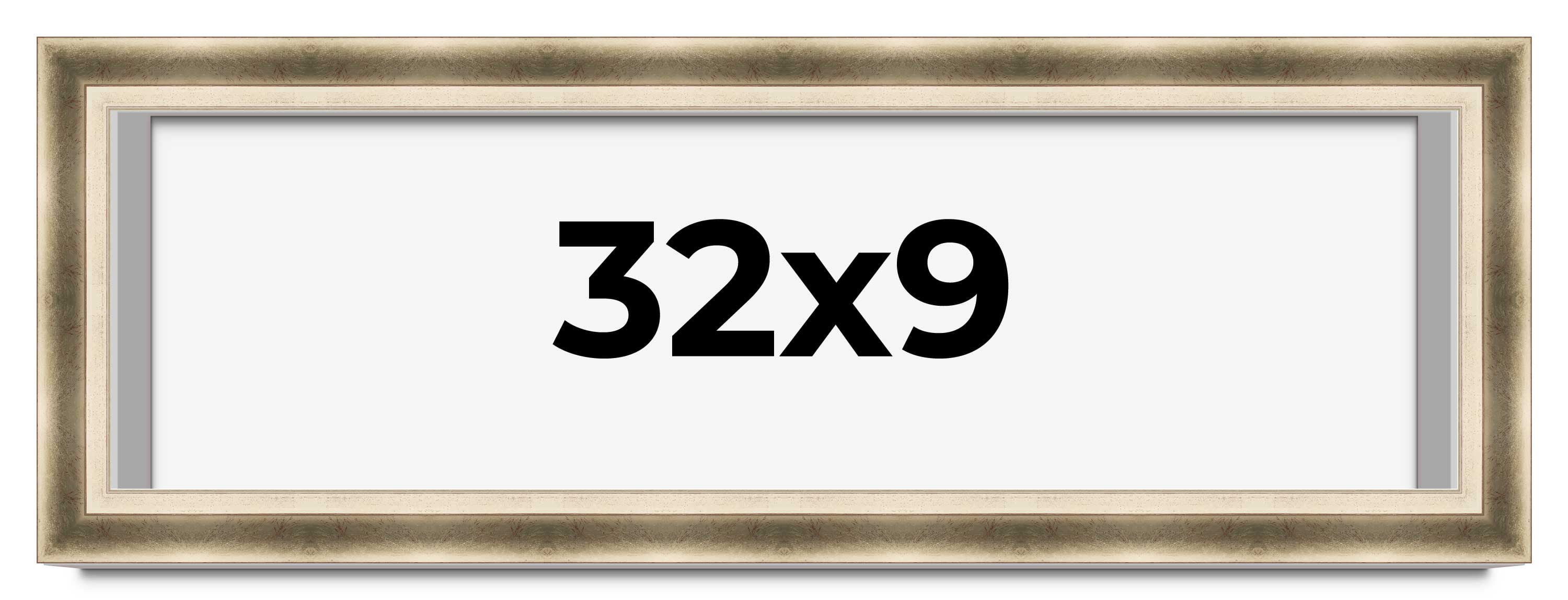 32x9 Shadow Box Frame Silver | 1.75 inches Deep Real Wood Traditional ...