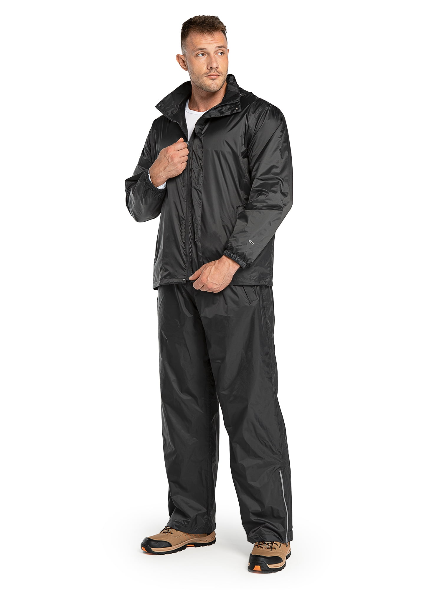 33,000ft Mens Rain Suit with Hideaway Hood Waterproof Rain Gear Black ...