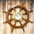 33.25"W Nautical Rustic Wood and Brass Ship Steering Helm Wheel Wall ...