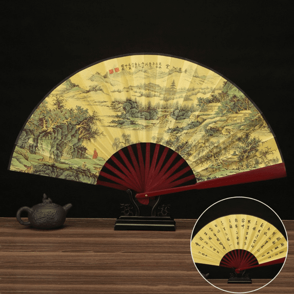 33.33CM Chinese Vintage Style Folding Fan Wooden Handle Classical Party ...