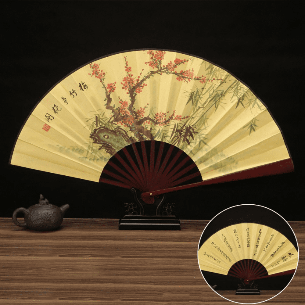 33.33CM Chinese Vintage Style Folding Fan Wooden Handle Classical Party ...