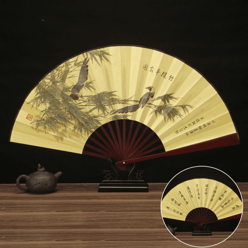 33.33CM Chinese Vintage Style Folding Fan Wooden Handle Classical Party ...