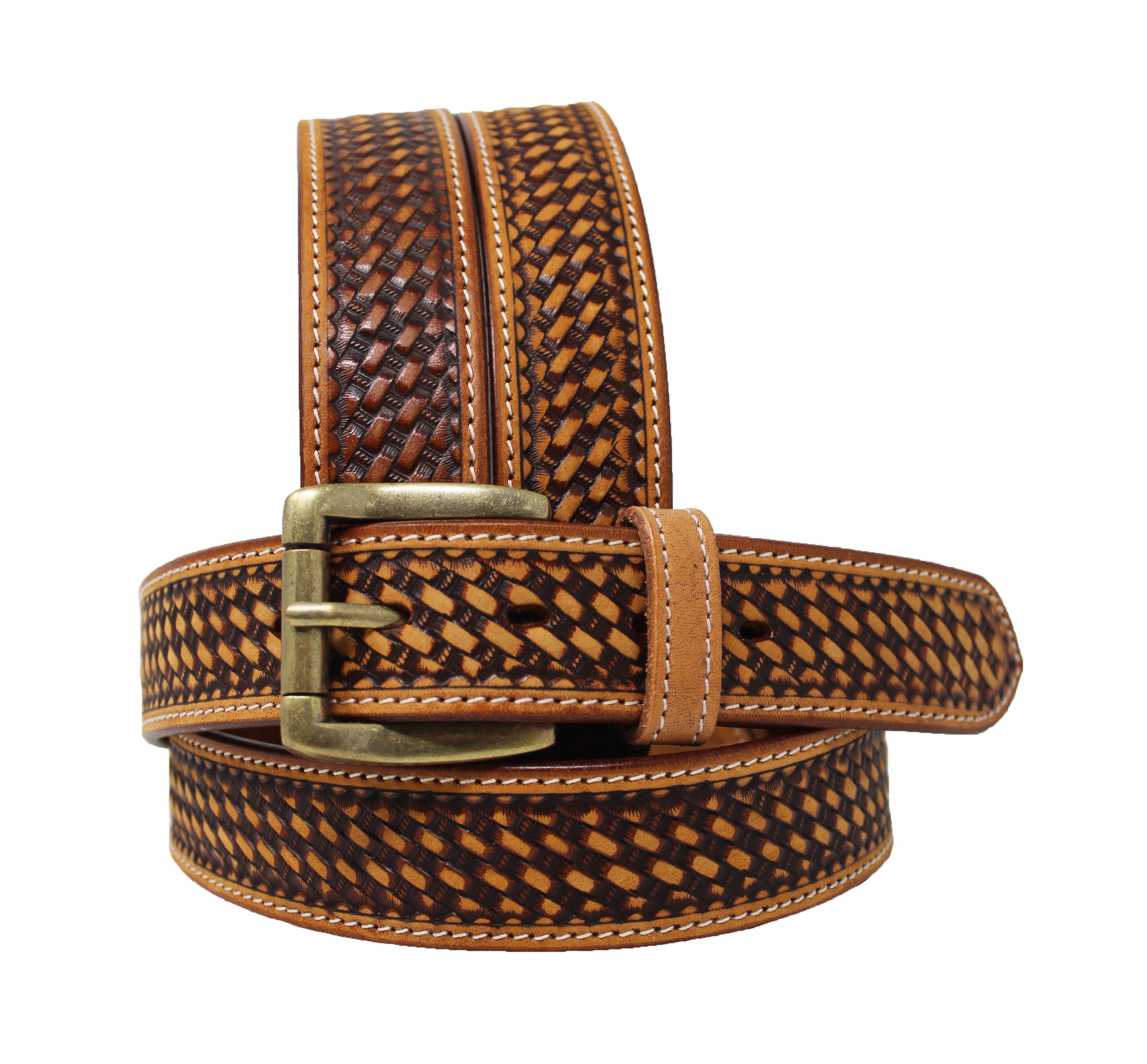 33-34 Western Heavy Duty Two-Toned Basket Weave Full-Grain Leather Belt ...