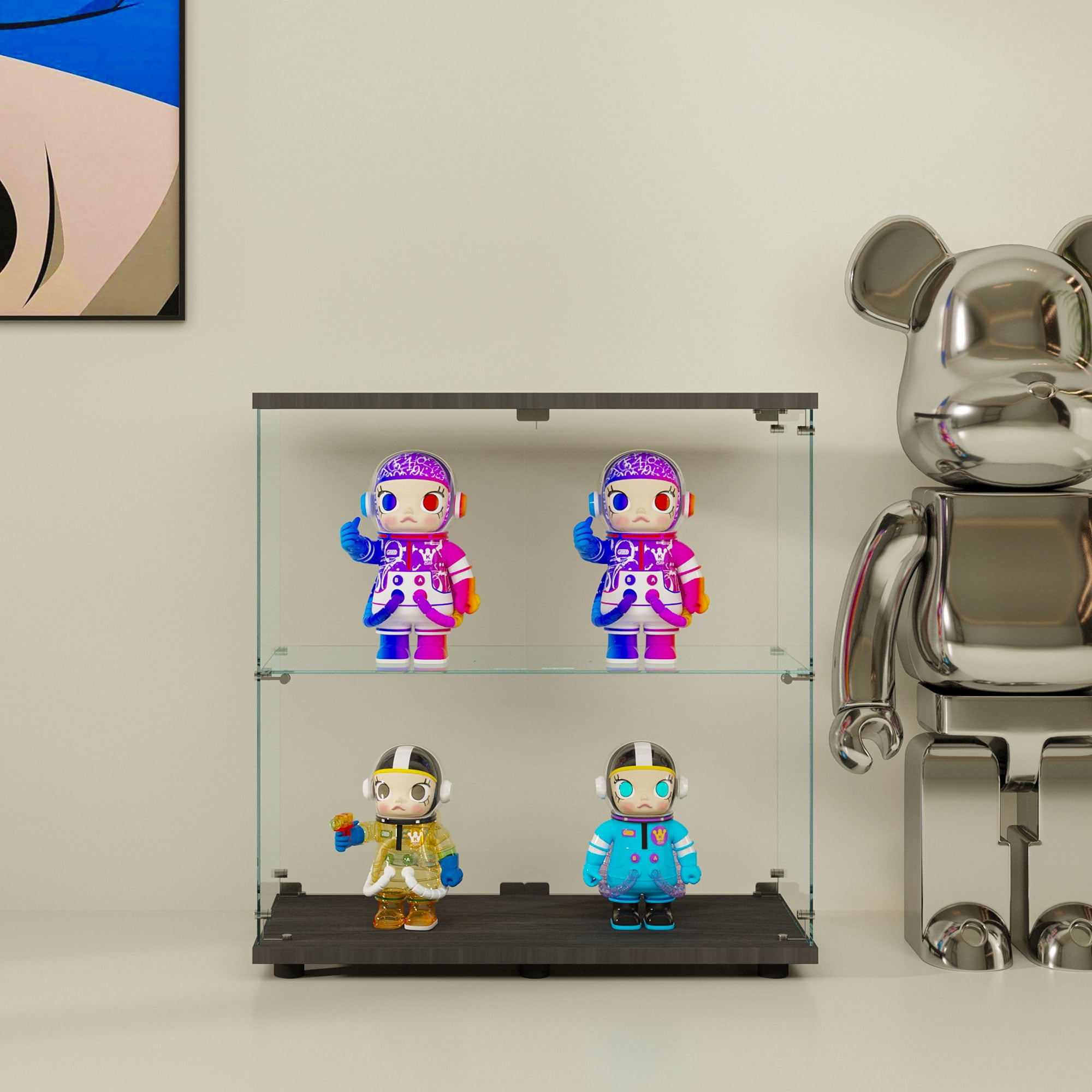 33.35” Mini Glass Display Cabinet, Fast to Install, 2 Shelf Curio ...