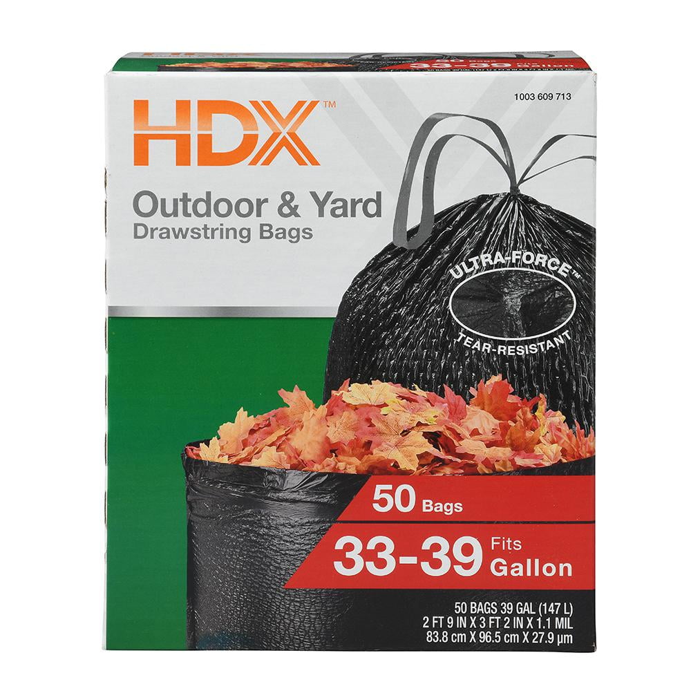 KHCleaning 33-39 Gal Heavy Duty Black Trash Bags, Drawstring Closure ...