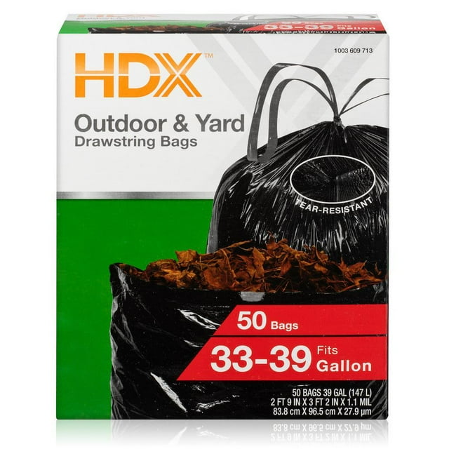 ** HDX 33 Gallon - 39 Gallon Black Drawstring Outdoor and Yard Trash ...
