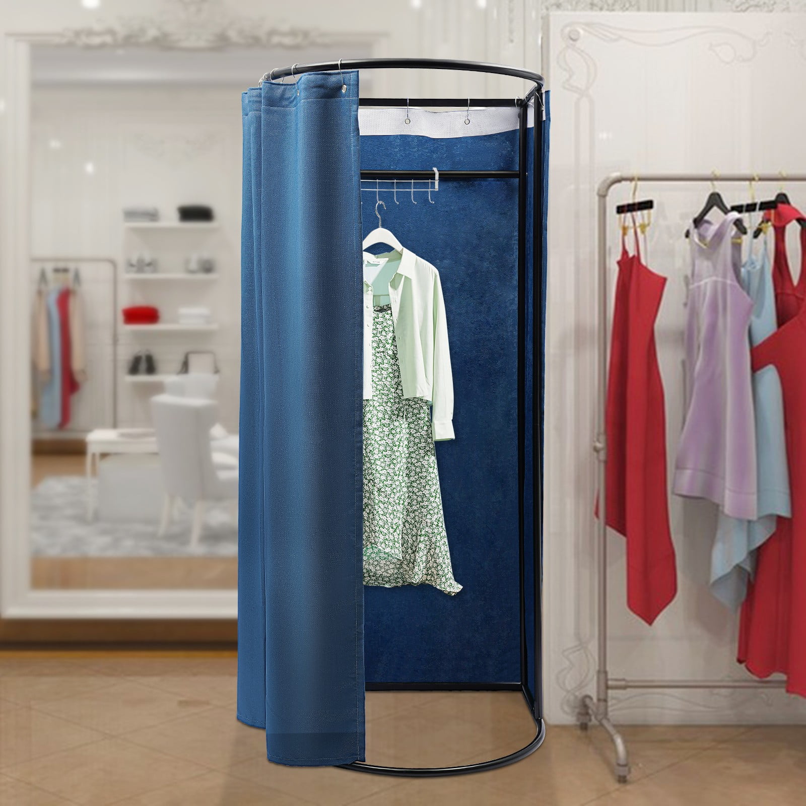 33.4*31.4 Modern Freestanding Blue Clothing Store Fitting Room with ...