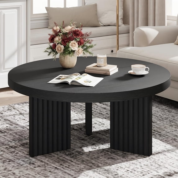 33.5" Round Coffee Table, 1.3" Thick Top with Fluted Legs, Easy ...