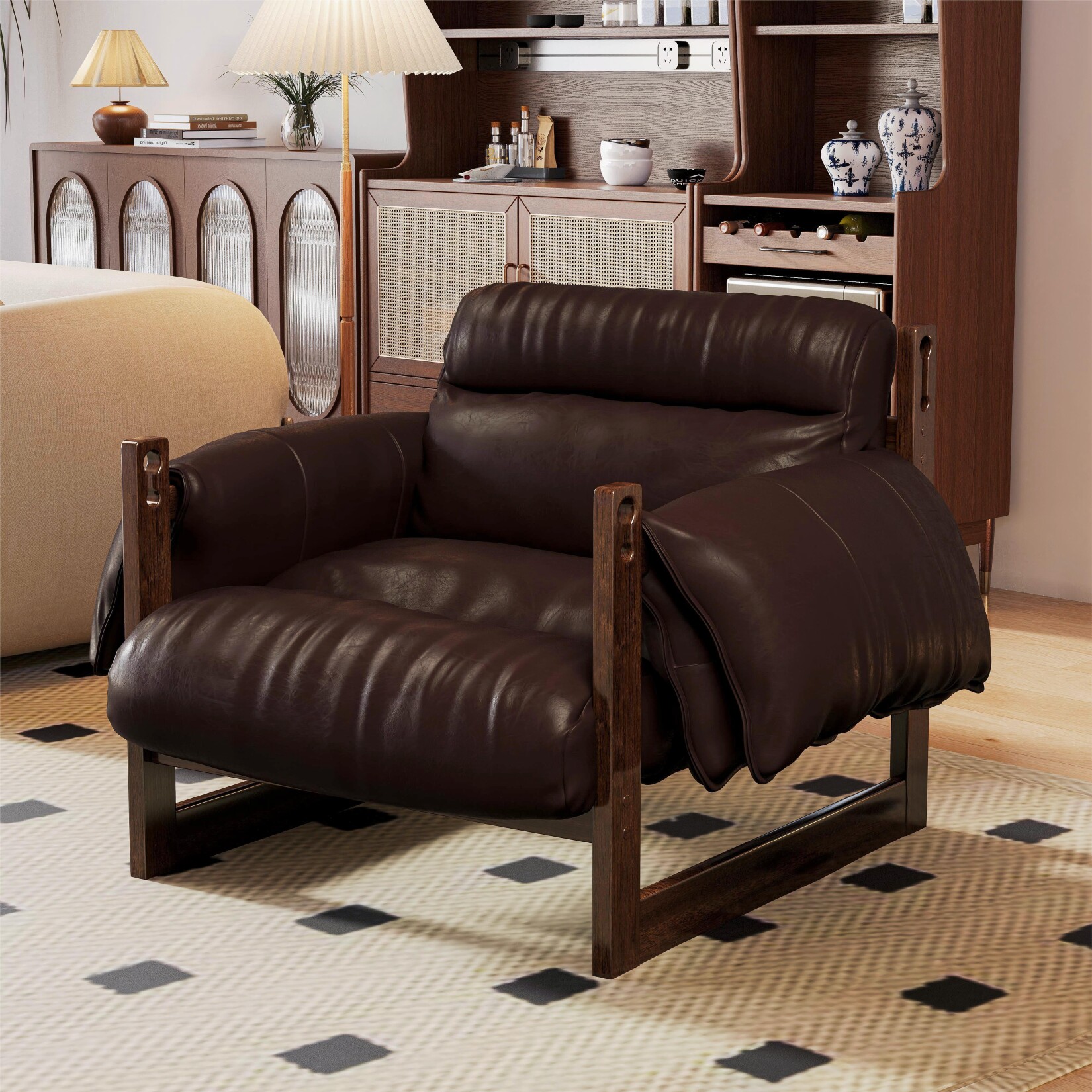 33.5" Wide Oil Wax Leather Accent Chair, Down and Fiber Filled ...