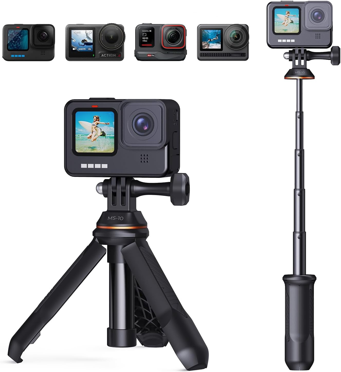 33.5cm/13.2" Selfie Stick Tripod, Portable Vlog Handle Grip Action ...