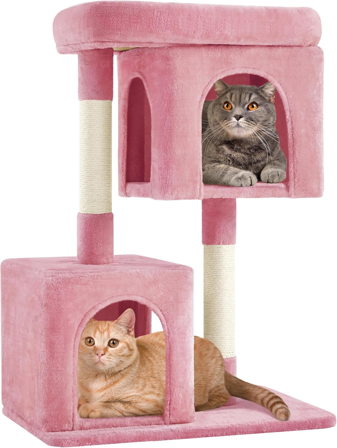 33.5in Cat Tree, Small Cat Tower w/Large Perch&2 Cozy Condos, Cat Sisal ...