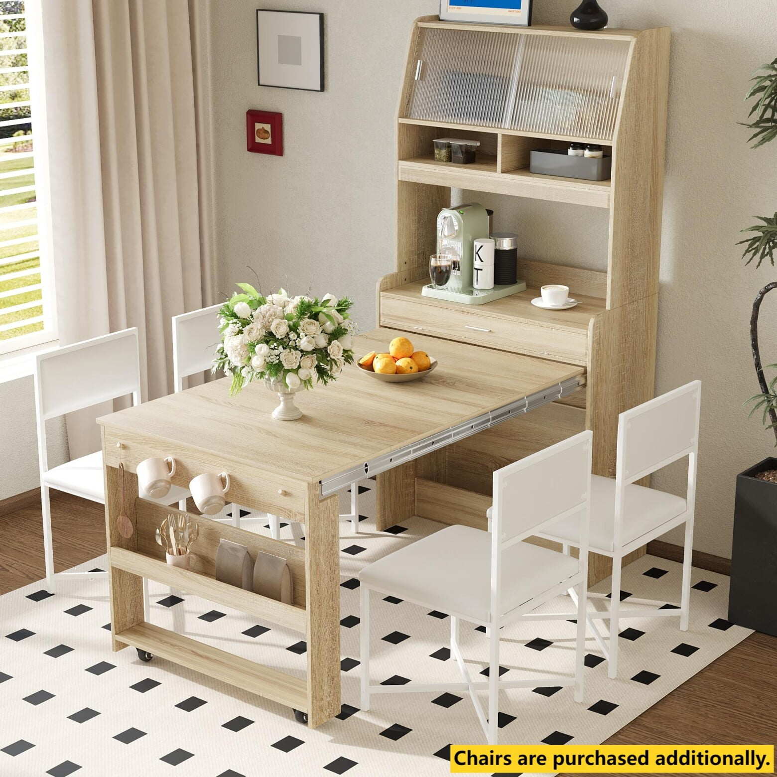 33.5x15.7x69inch Compact Buffet with Hutch and Foldable Dining Table ...