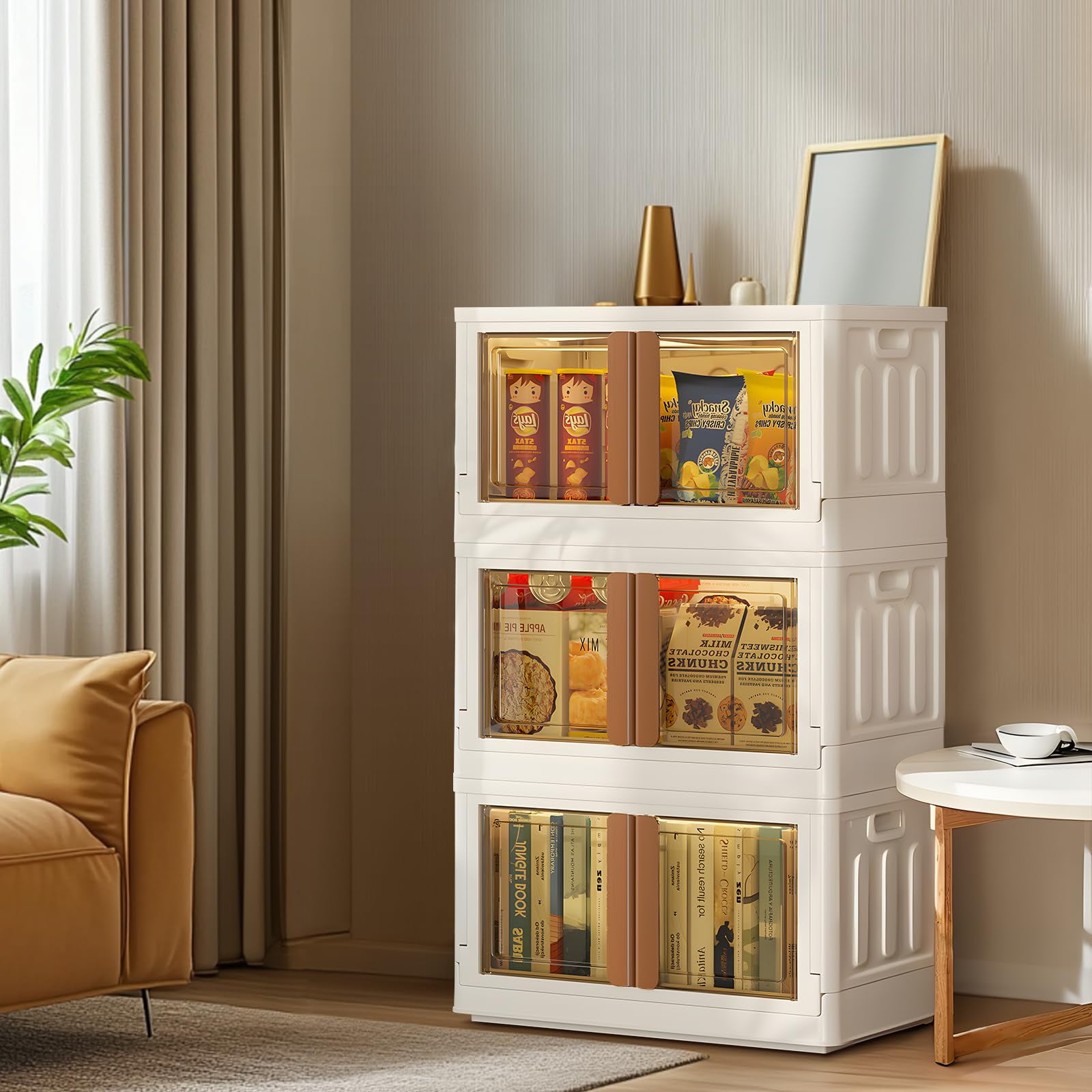 33.6Qt Stackable Plastic Storage Boxes with Lids, Foldable Closet ...