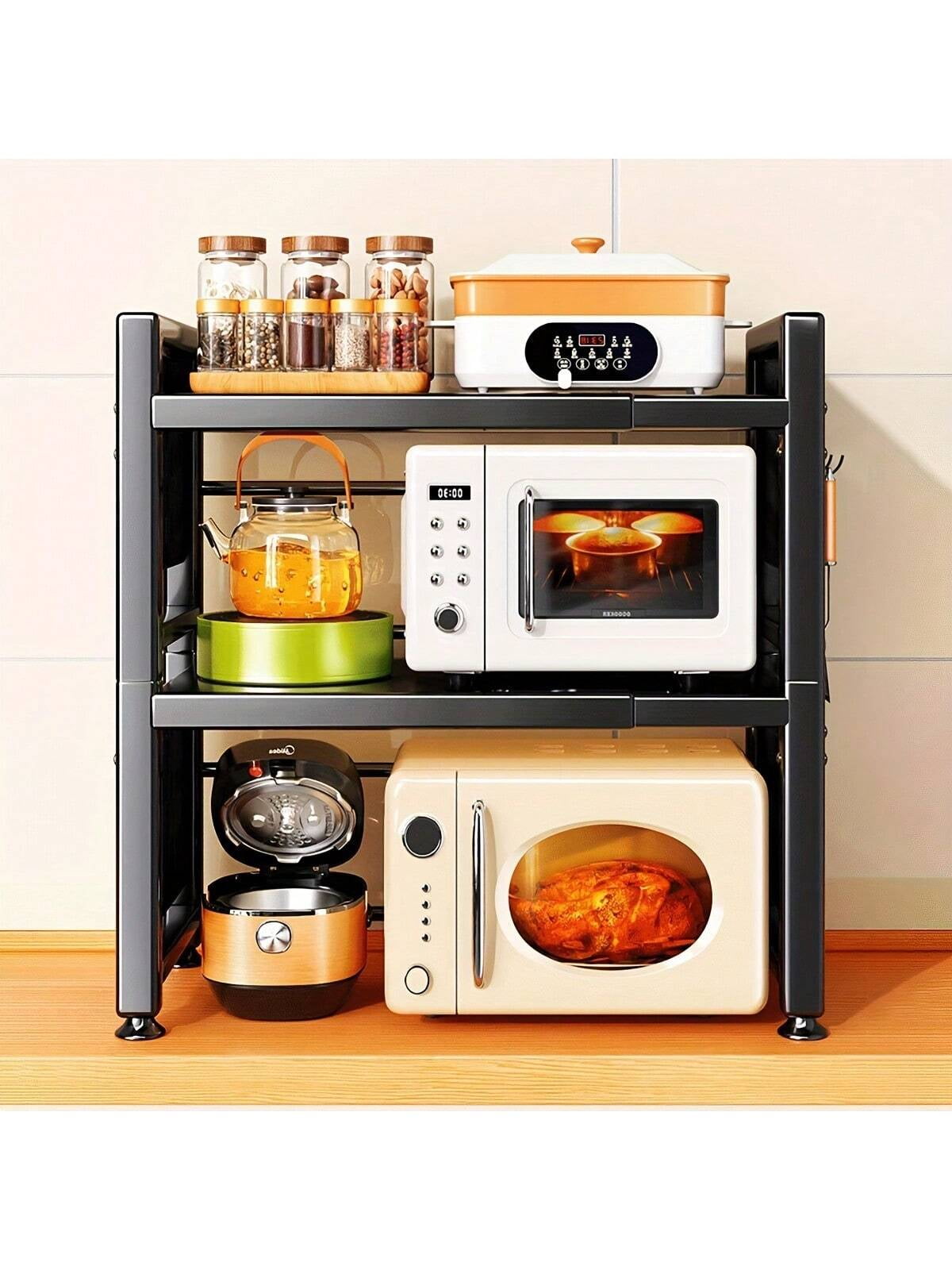 33.6lbs Weight Capacity.Expandable Microwave Shelf, 3 Tier Microwave ...