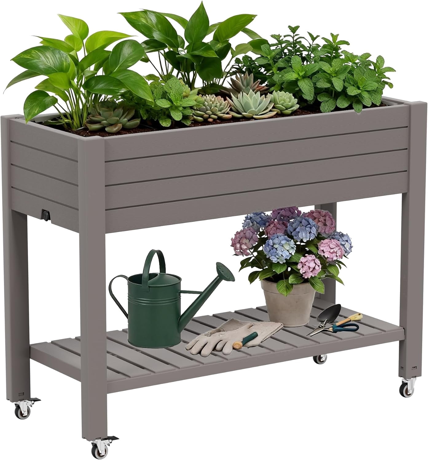 33.7" Tall Raised Garden Bed with Wheels, Divisible Resin Planter Box ...