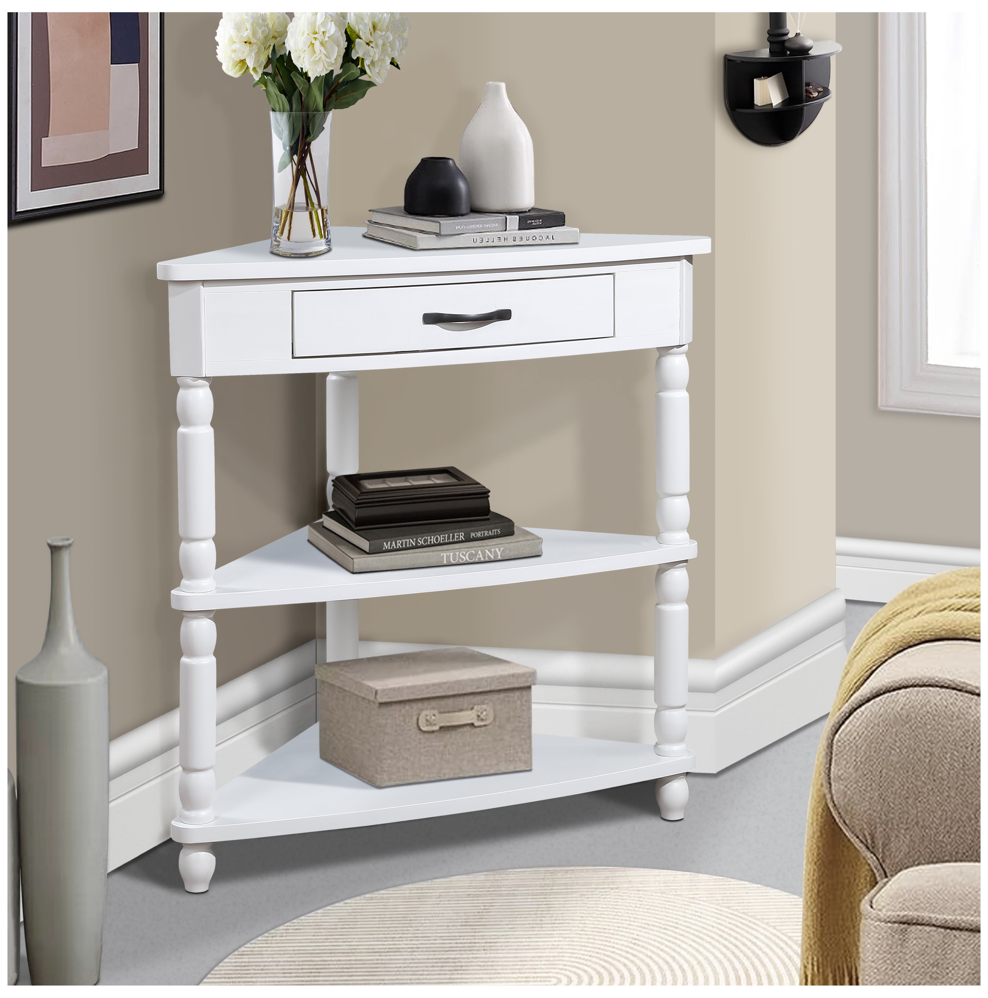 33.8'' Small Triangle Corner Table, Wood Corner Side Table for Small ...