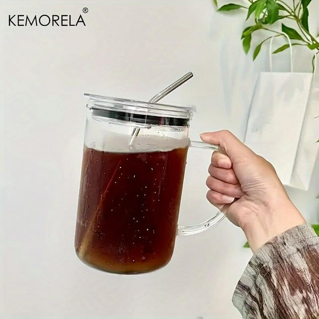 33.81oz Glass Water Cup, Large Glass Cup with Lid & Straw, Drinking Tea ...