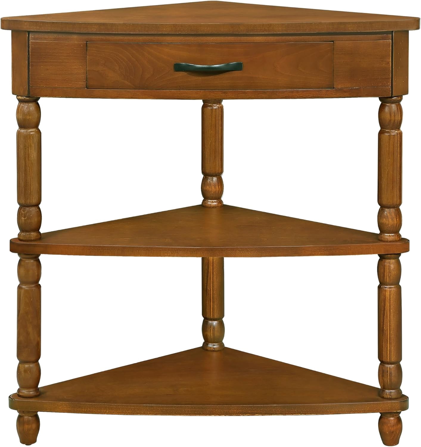 33.86'' Corner Table, 3 Tier Space with Drawer for Storage, Solid Wood ...