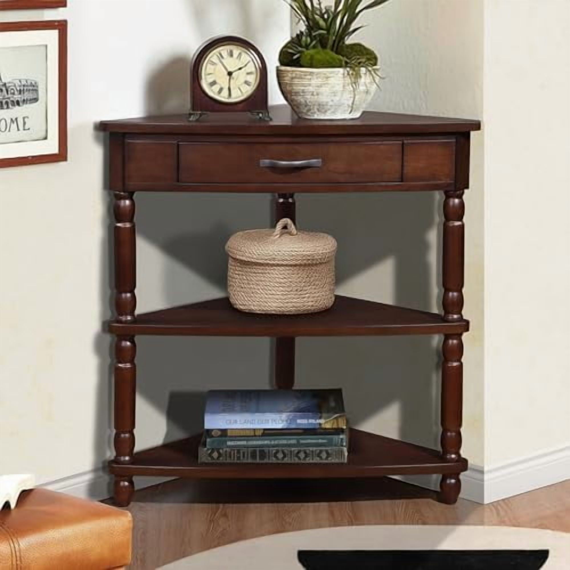 33.86" Corner Table, Wood 3 Tier Triangle Side Table Corner Shelf Stand ...