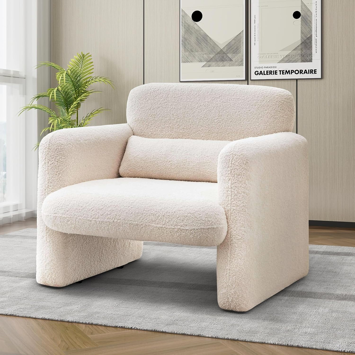 33.86 Modern Plush Upholstered Accent Armchair with Removable Waist ...