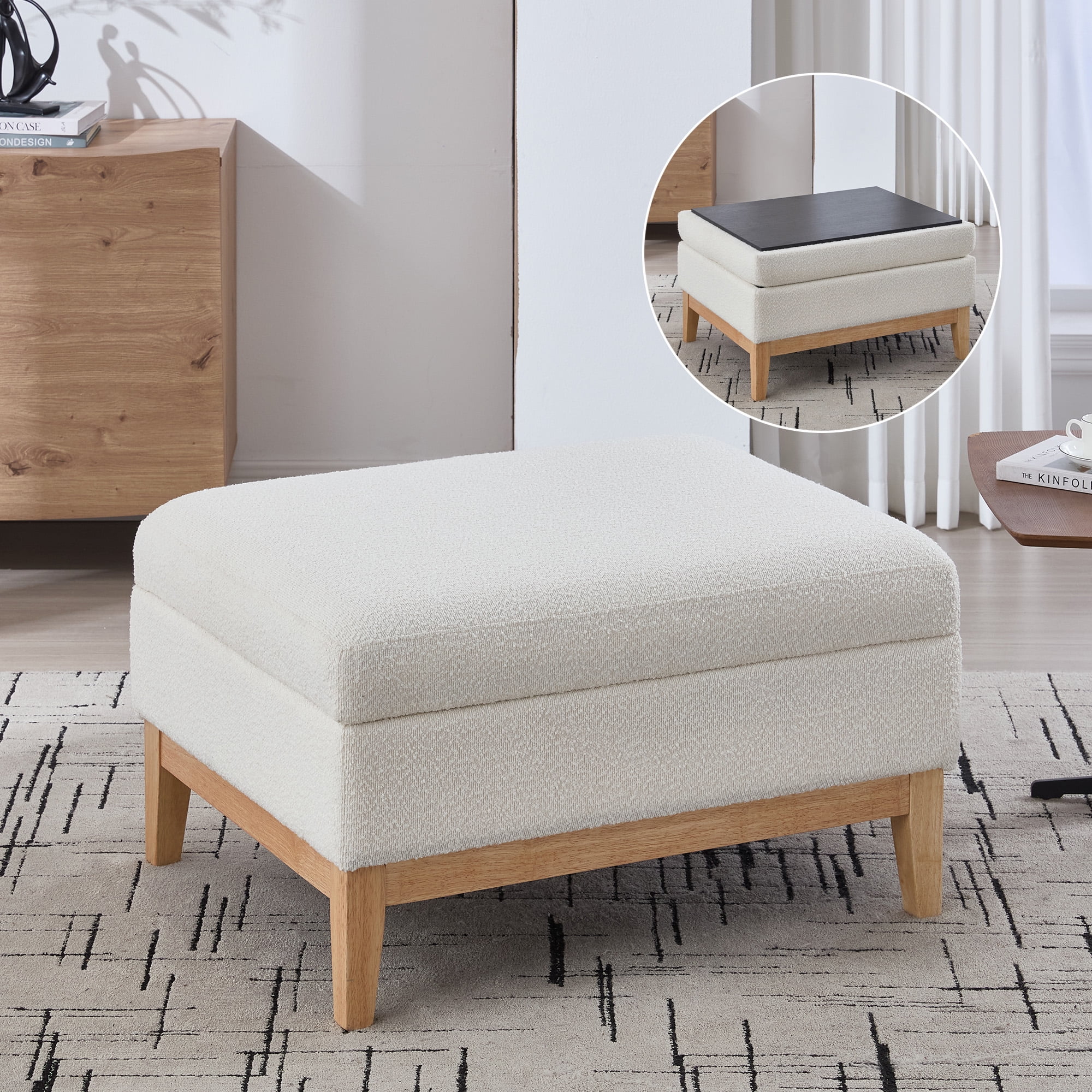 33.86"W Upholstered Wood Base Storage Ottoman With Reversible Lid ...