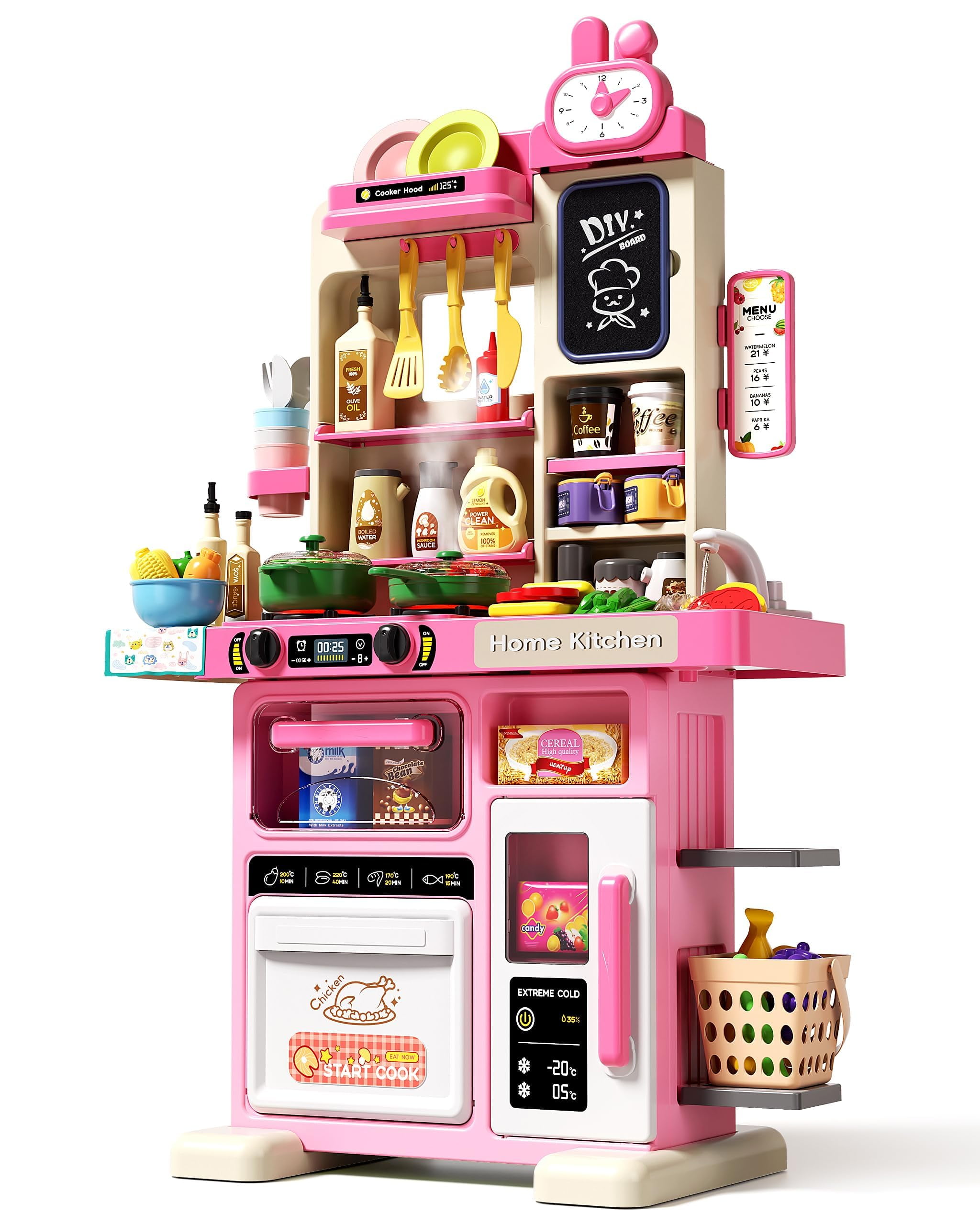 33.8IN - 70PCS Kids Kitchen Playset with Sound & Light - Cooking Stove ...