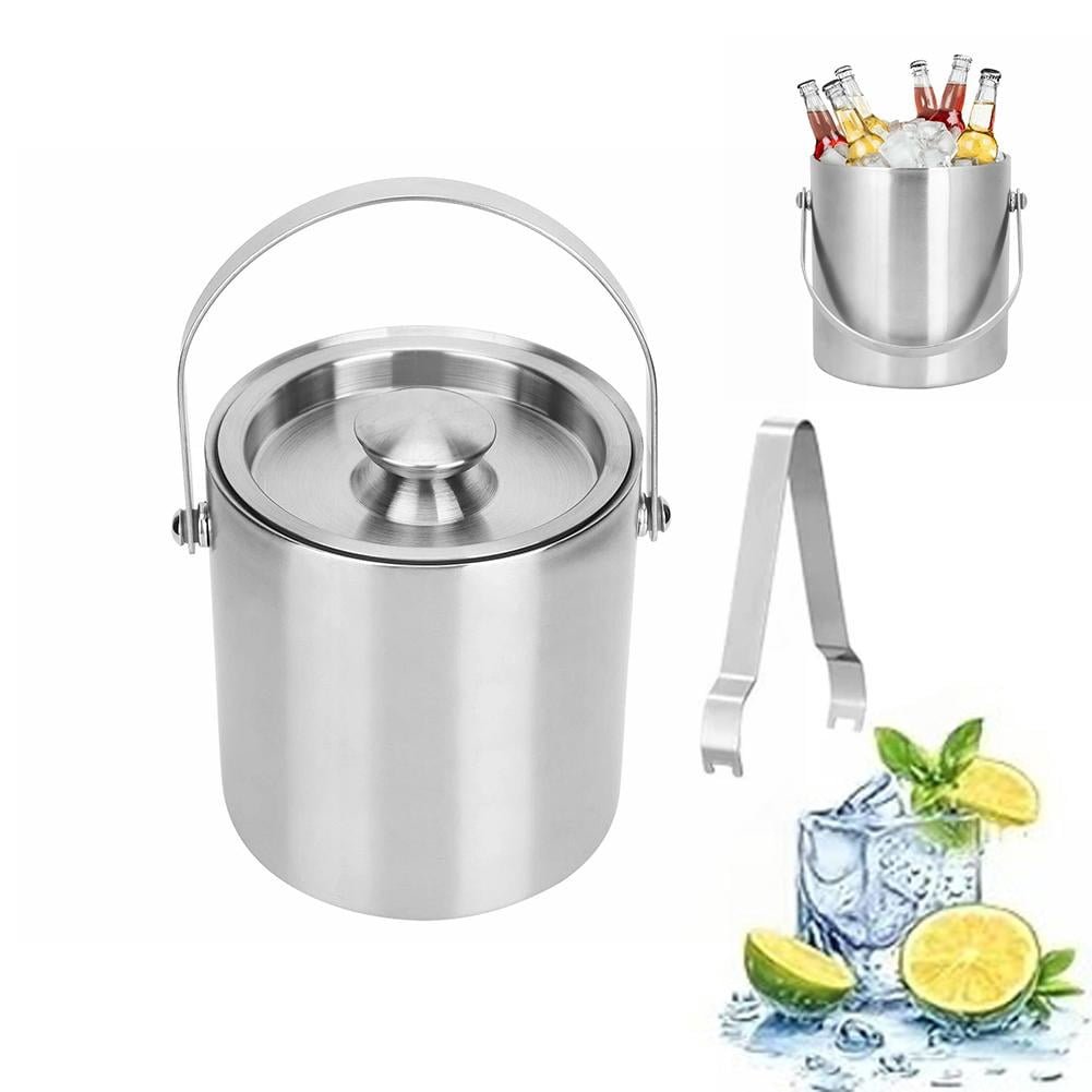33.8oz Ice Buckets for Parties, with Tong, Stainless Steel Double-Wall ...