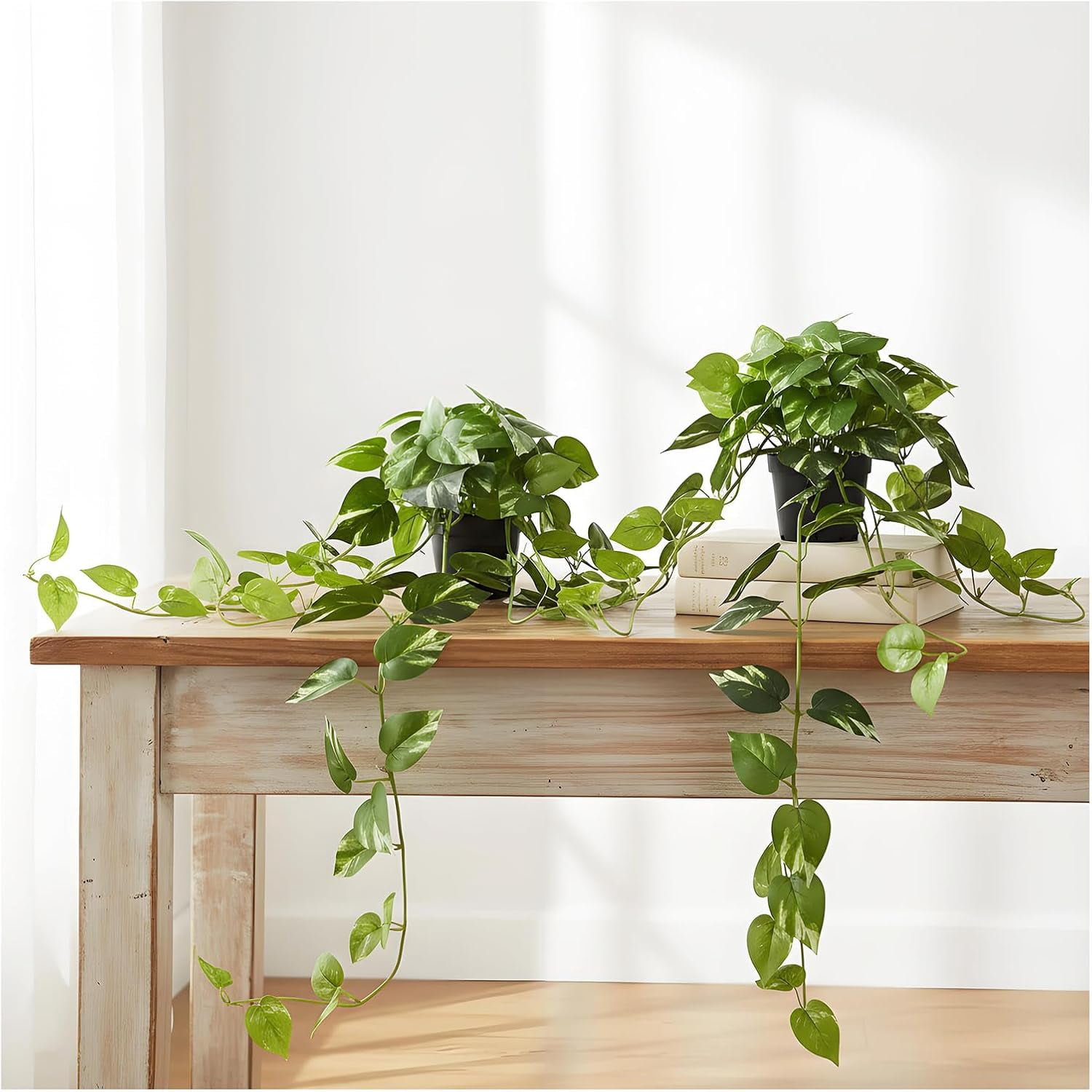 33" Artificial Pothos Hanging Plants Fake Ivy Vine with Pot - 2 Pack ...