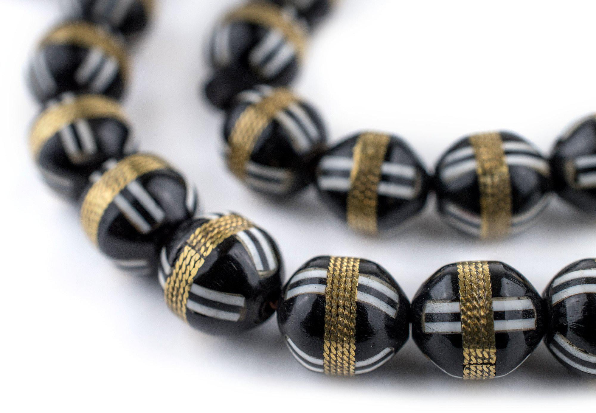 33 Black French Cross Round Brass-Inlaid Arabian Prayer Beads, Islamic ...