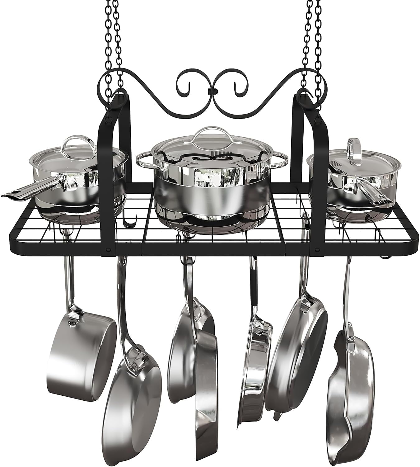 33” Black Pot Rack Hanging, Heavy Duty Metal Ceiling Pot Rack with 15 ...