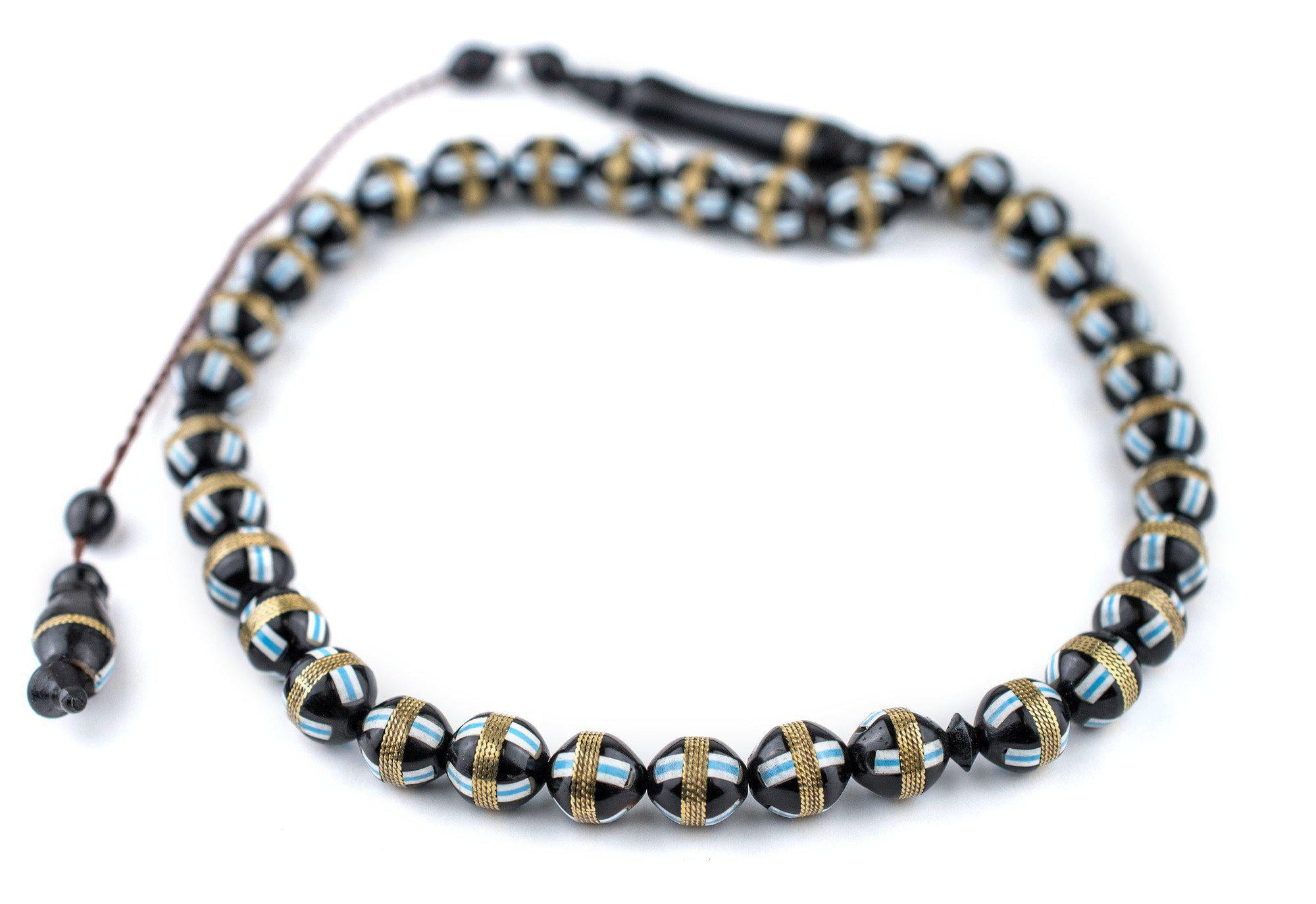 33 Blue French Cross Round Brass-Inlaid Arabian Prayer Beads, Islamic ...