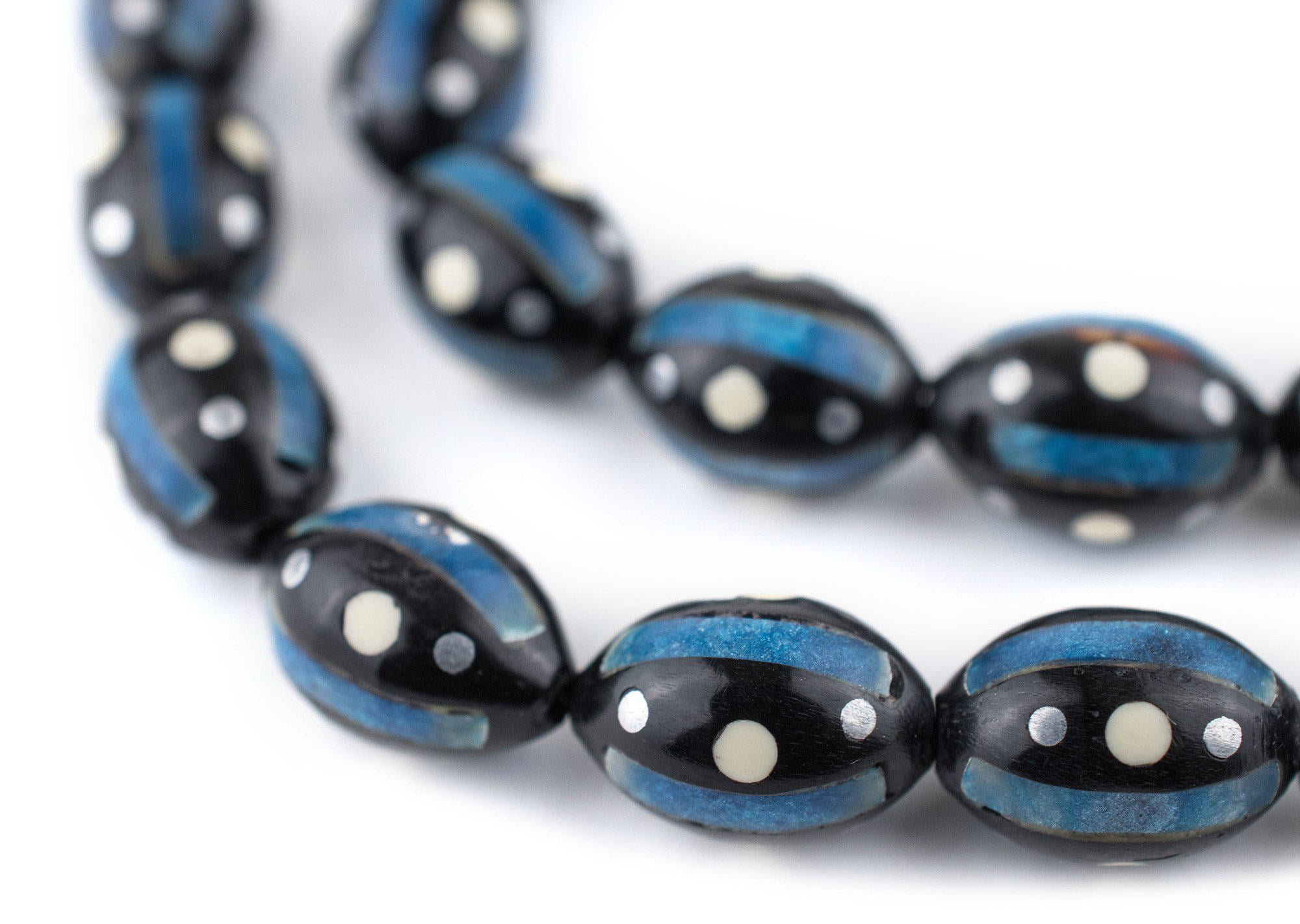 33 Blue & White Inlaid Oval Arabian Prayer Beads (14x9mm), Islamic ...