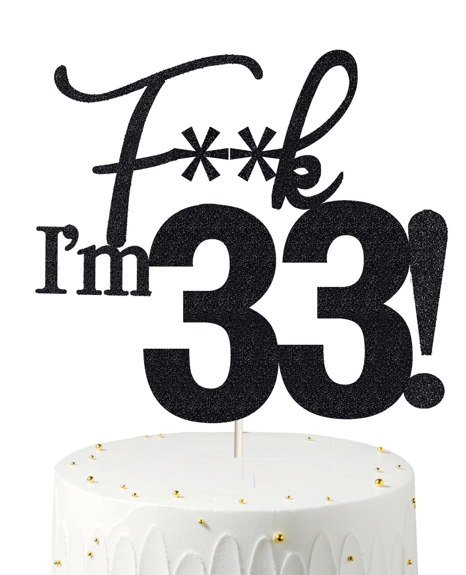 33 Cake Toppers, 33 Birthday Cake Toppers-Black Glitter, Funny 33th ...