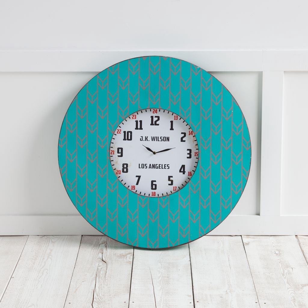 33" Circle Teal Blue Wood Analog Wall Clock - Walmart.com