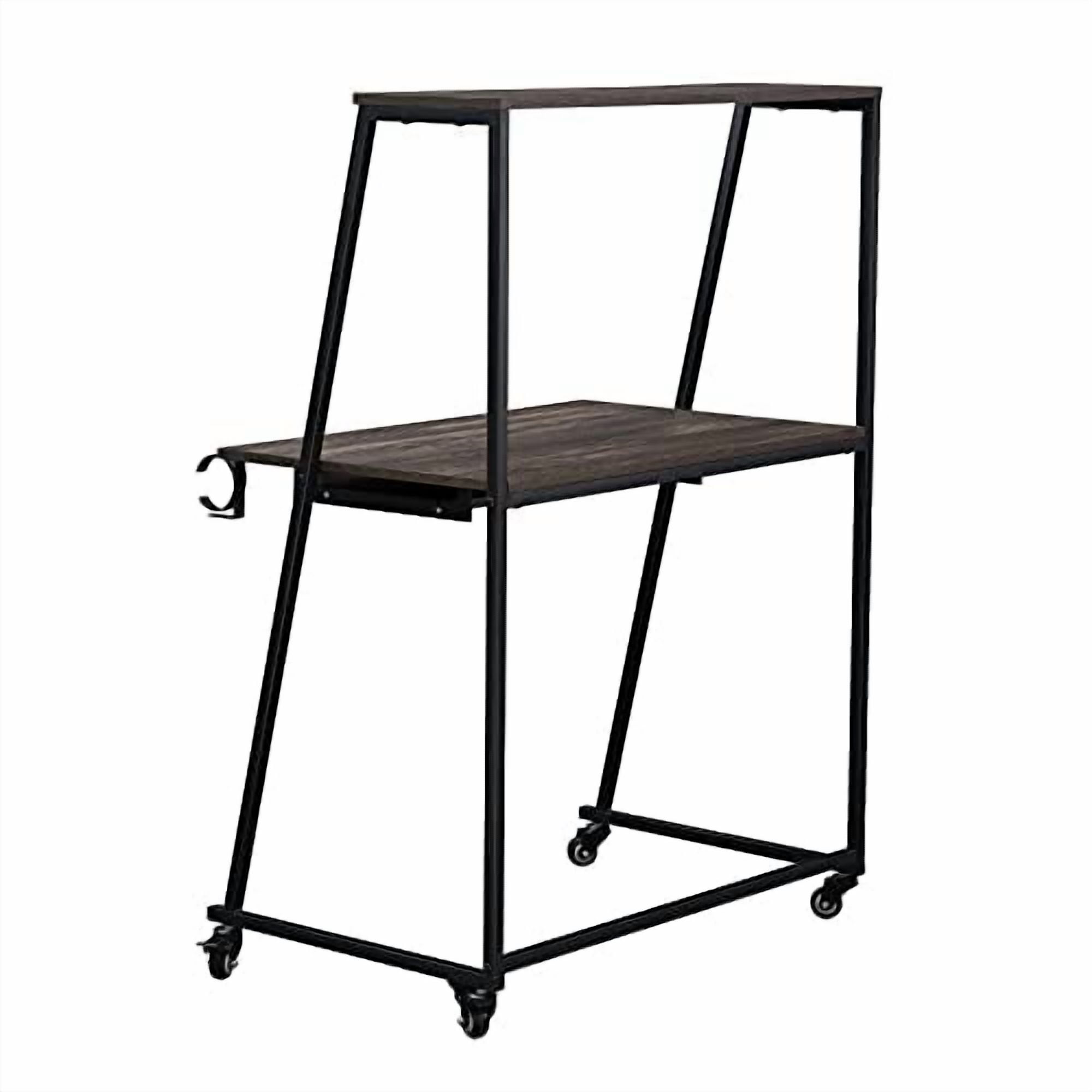 33" Computer Desk, Space-Saving Mobile Workstation with Lockable Wheels ...