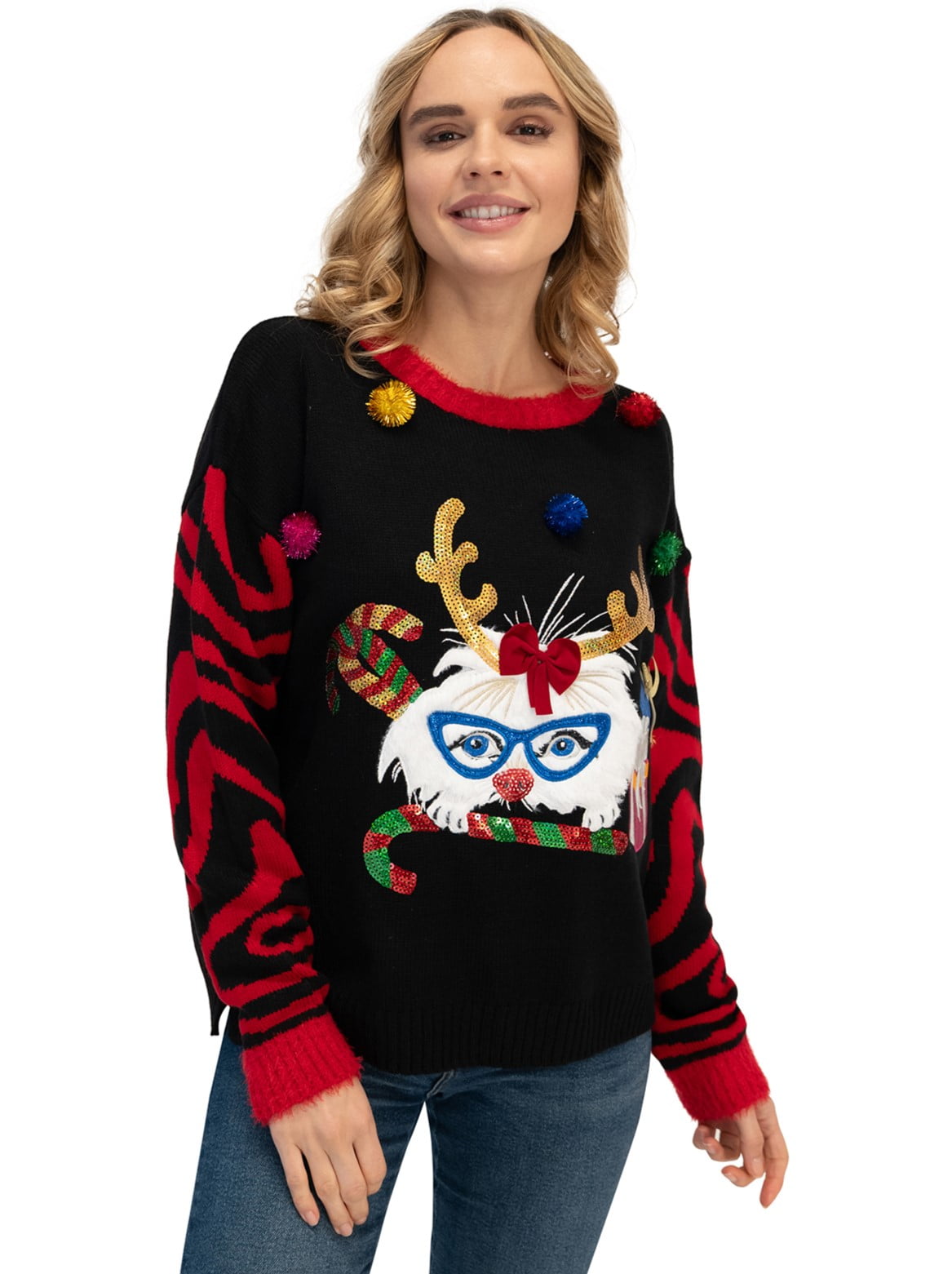 33 Degrees Women's Holiday Ugly Christmas Sweater, Crew Neck, Long ...