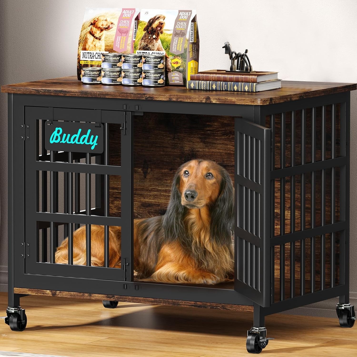POAO 32" Heavy Duty Dog Kennel Indoor with Name Tag,Dog Crate Furniture ...