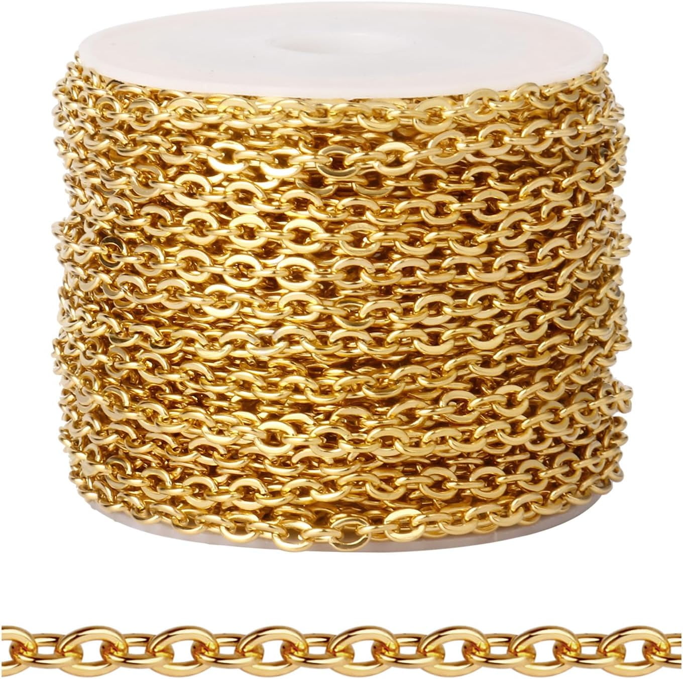 [33 FT] 18K PVD Plated Chains Bulk for Making, 3mm 304 Stainless Steel ...