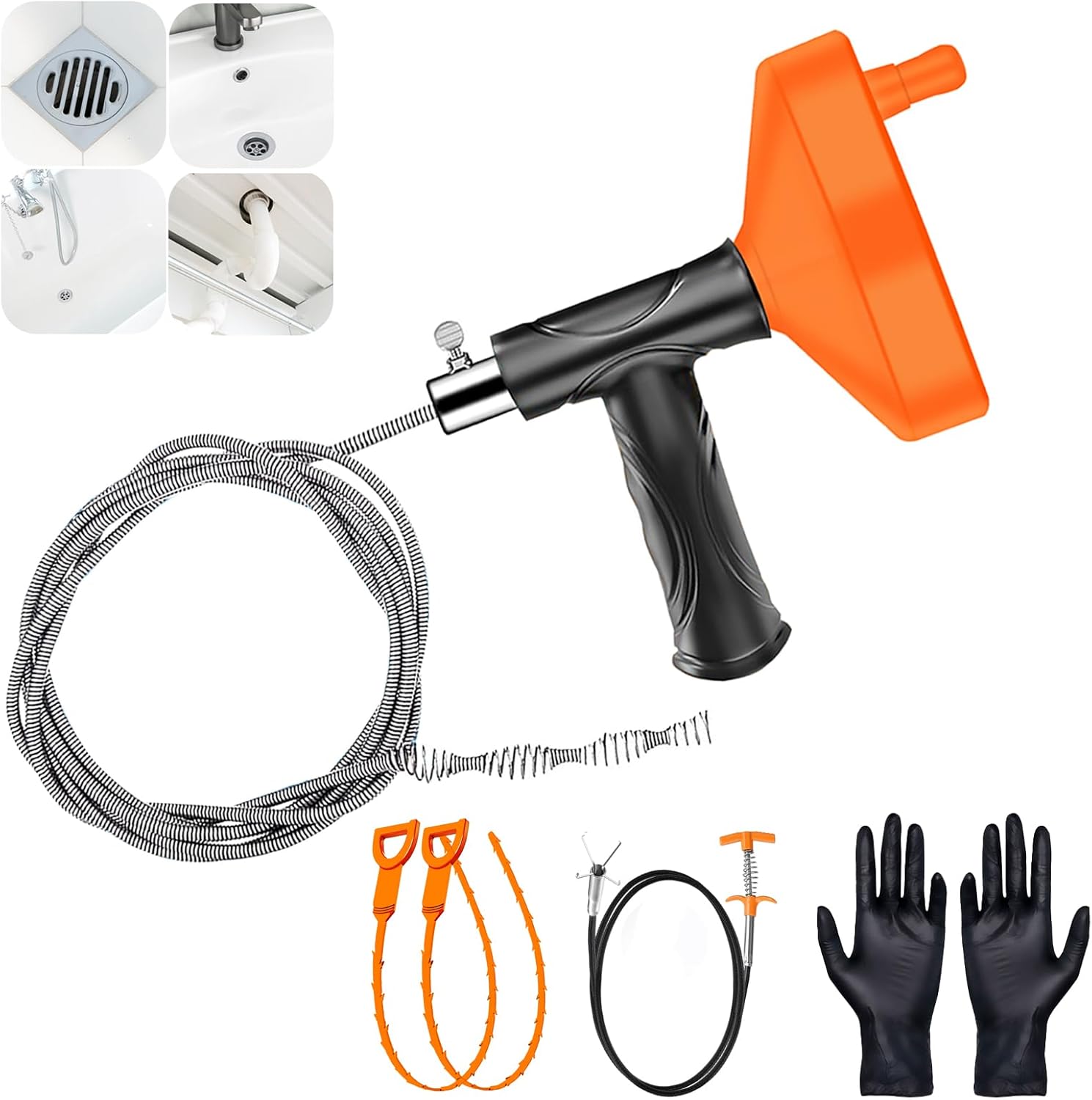 33 FT Drain Snake Auger, Plumbing Snake Drain Hair Clog Removal Tool ...