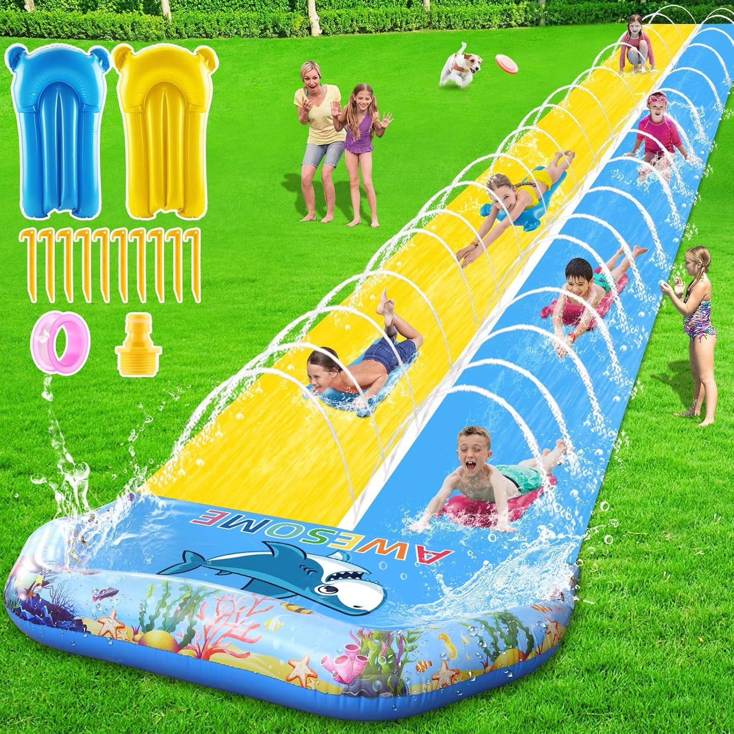 33 FT Extra Long Water Slides for Kids Adults, Giant Double Lawn Water ...