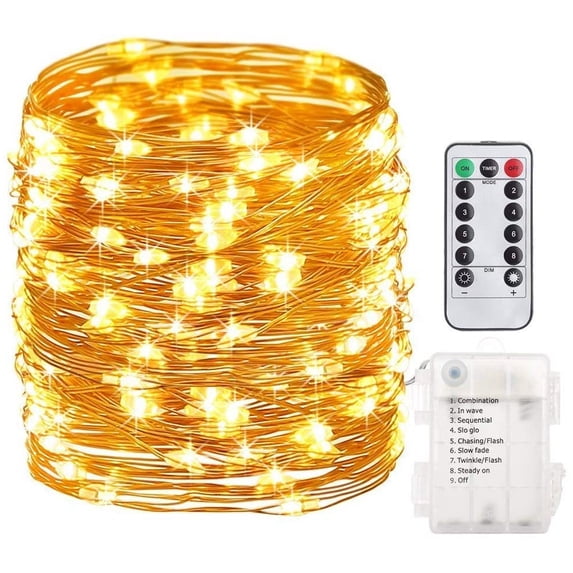 33 Feet 100 Led Fairy String Lights Battery Operated with Remote ...