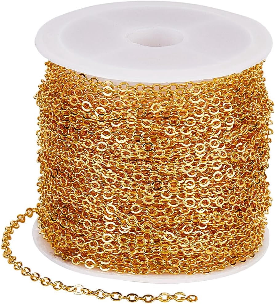 33 Feet/10M Gold Cable Chain Brass Chains Bulk 2 x 2.5mm Metal ...