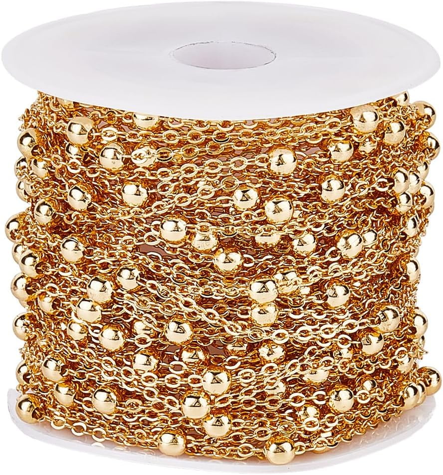 33 Feet/10M Real 18K Gold Plated Brass Satellite Chains Ball Beads ...