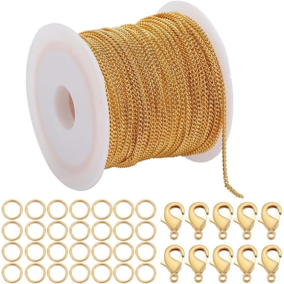 33 Feet/10m 2mm Brass Curb Chain Links Cable Link Chain Bulk with 20Pcs ...