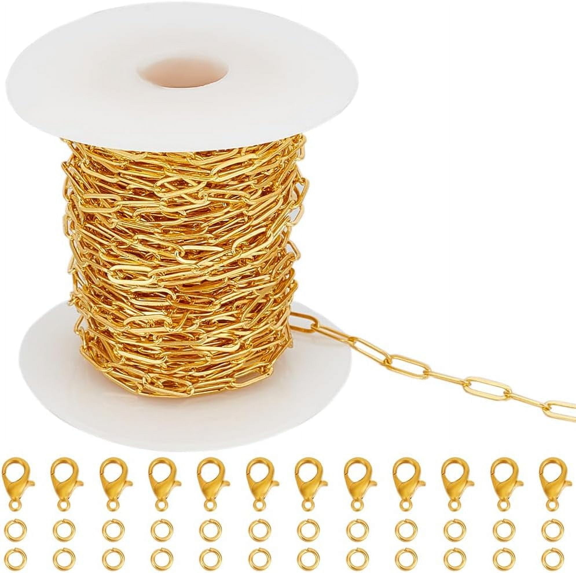 33 Feet/10m 3.5mm Paperclip Link Chain Metal Brass Chains Bulk Golden ...